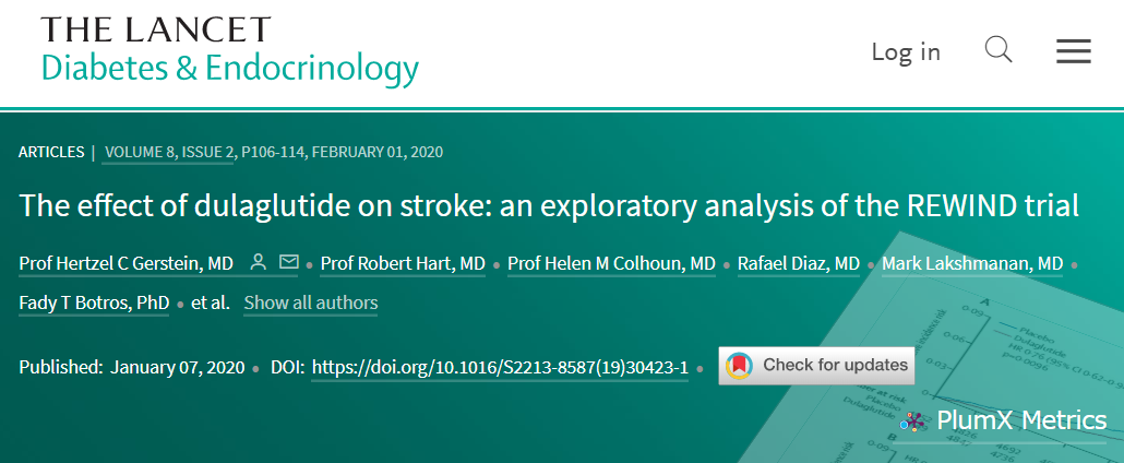 2020/1/7（火）、デュラグルチドの脳卒中抑制効果について調べた研究「The effect of dulaglutide on ...